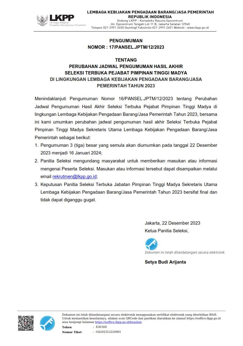LKPP | Pengumuman Tentang Perubahan Jadwal Pengumuman Hasil Akhir ... LKPP | Pengumuman Tentang Perubahan Jadwal Pengumuman Hasil Akhir ...